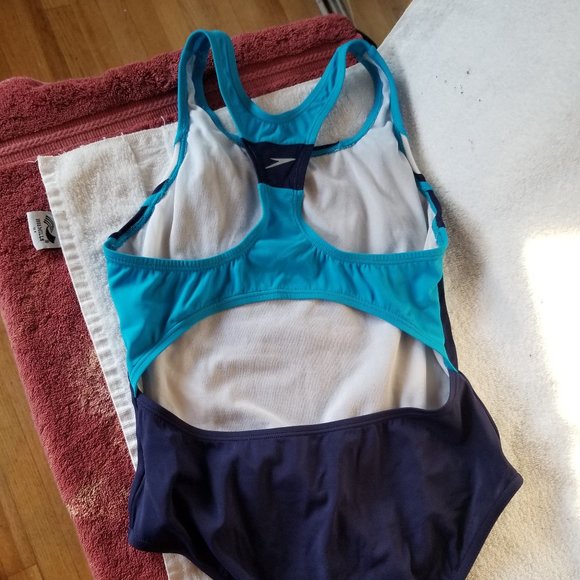 Speedo | Swim | Speedo Navy Aqua White Racerback Onepiece | Poshmark